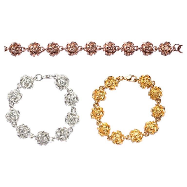 Rosette Chain Bracelet 'Rose Gold Plated Sterling Silver' For Sale at 1stDibs