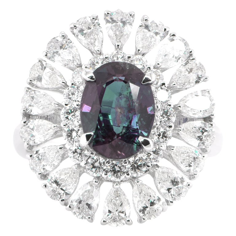2.39 Carat Natural Brazilian Alexandrite and Diamond Ring Set in ...