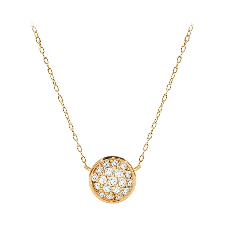 18K Gold 0.15 Carat Diamond Minimalist Cluster Disc Necklace For Sale ...