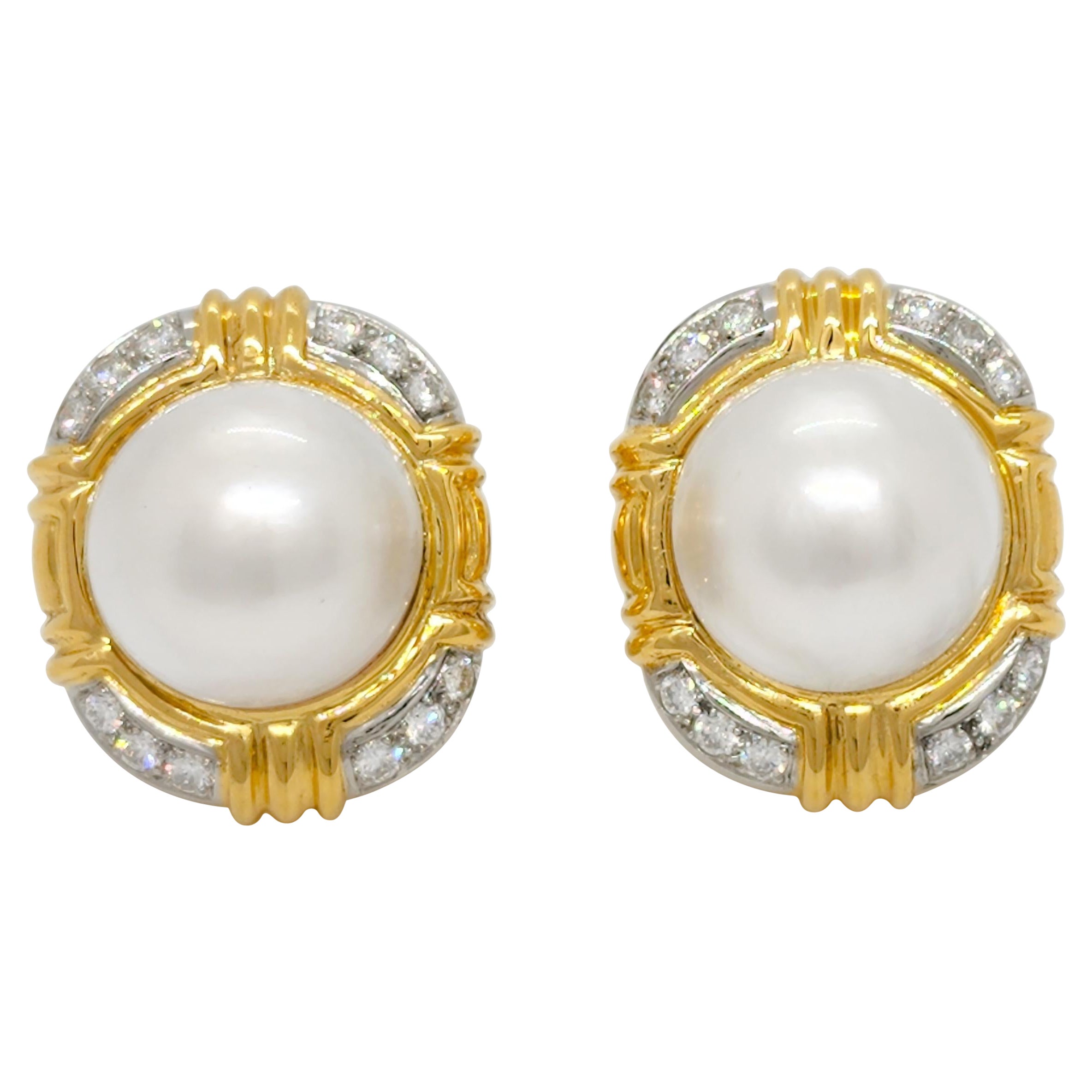 Pierre Sterle Paris 1950s Mabe Pearl Diamond White Gold Earrings at 1stDibs