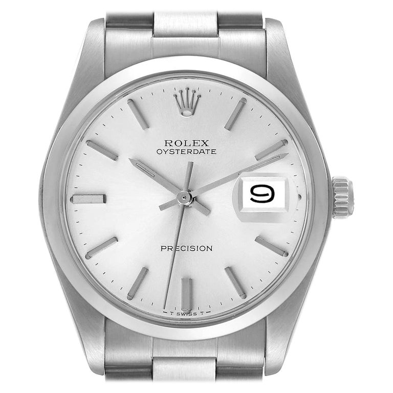 Rolex OysterDate Precision Silver Dial Steel Vintage Mens Watch 6694 at ...