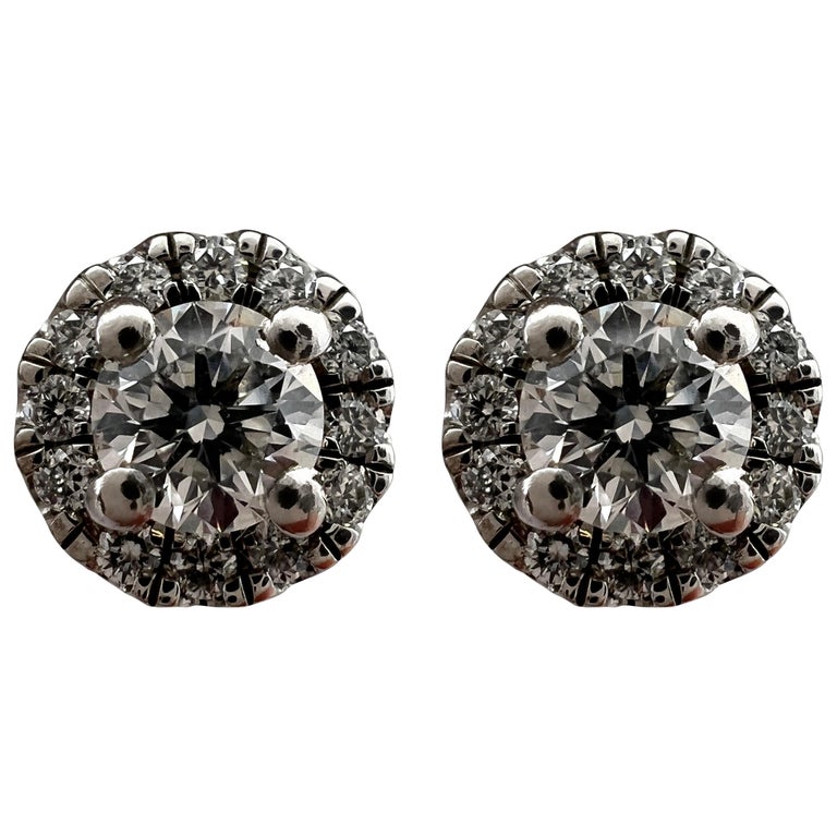 Top Grade IGI Certified F Colour White Round Cut Diamond Halo Earring Studs For Sale at 1stDibs