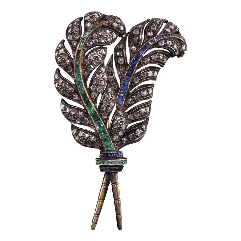 Antique Vintage 18K Yellow Gold and Silver Rose Cut Diamond Wheat Pin ...