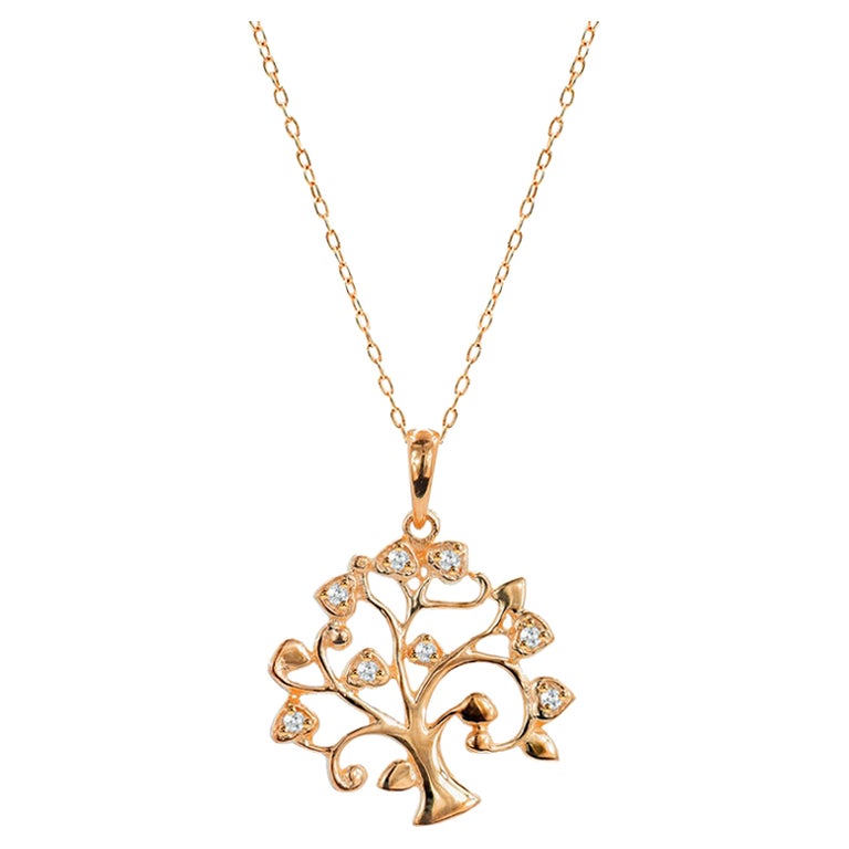 18k Gold Tree of Life Pendant Necklace Diamond Spiritual Delicate ...
