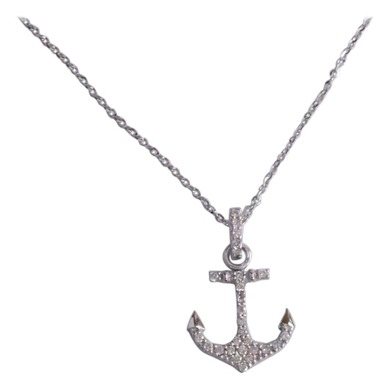 18k Gold Diamond Anchor Necklace Nautical Necklace Marine Necklace For ...