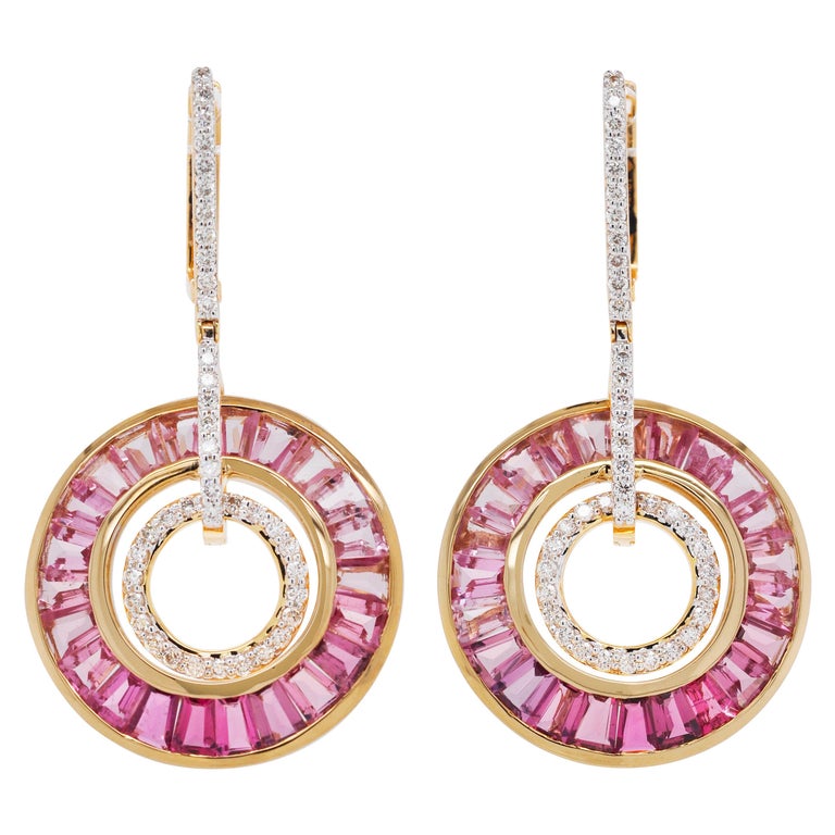 Art Deco Style 18 Karat Gold Pink Tourmaline Baguette Diamond Circular ...