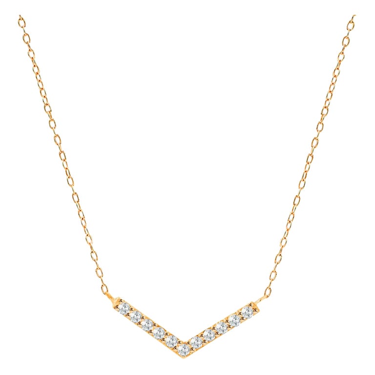 14k Gold Dainty Pave Diamond V Necklace Modern Minimalist Valentine ...