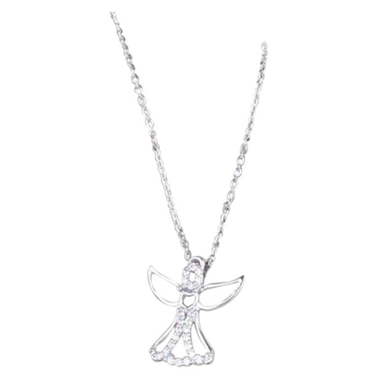 14k Diamond Angel Wing Necklace Guardian Angel Necklace For Sale at 1stDibs
