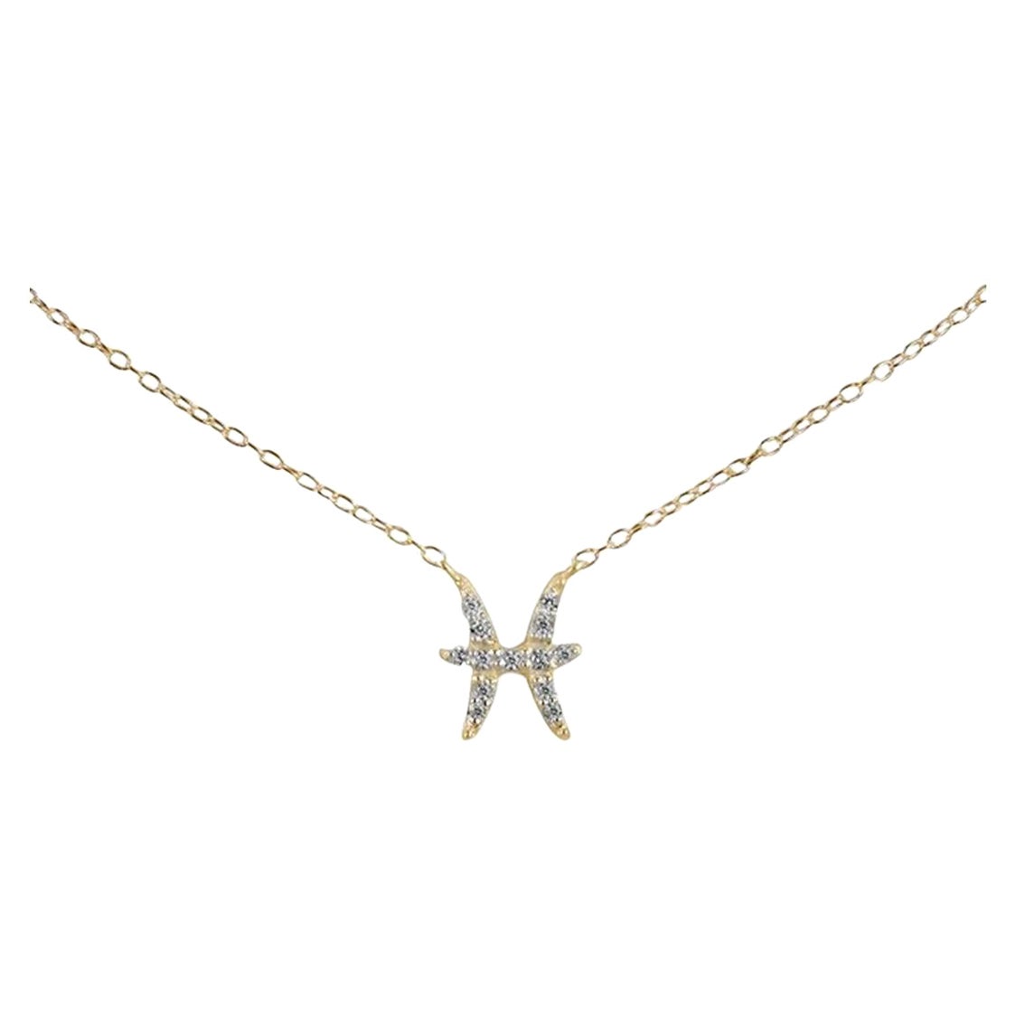 18k Solid Gold Diamond Necklace Pisces Zodiac Sign Birth Sign Necklace ...