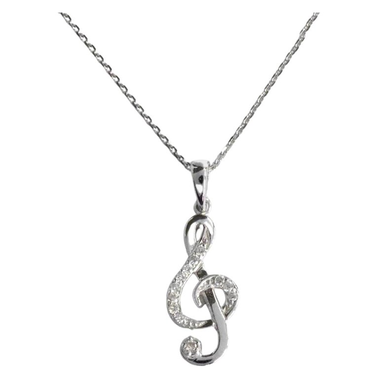18k Gold Diamond Music Note Necklace Treble Clef Necklace Musical ...