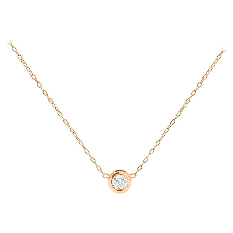 14k Gold 3 mm Ct Diamond Necklace Brilliant Cut Round Solitaire Diamond ...