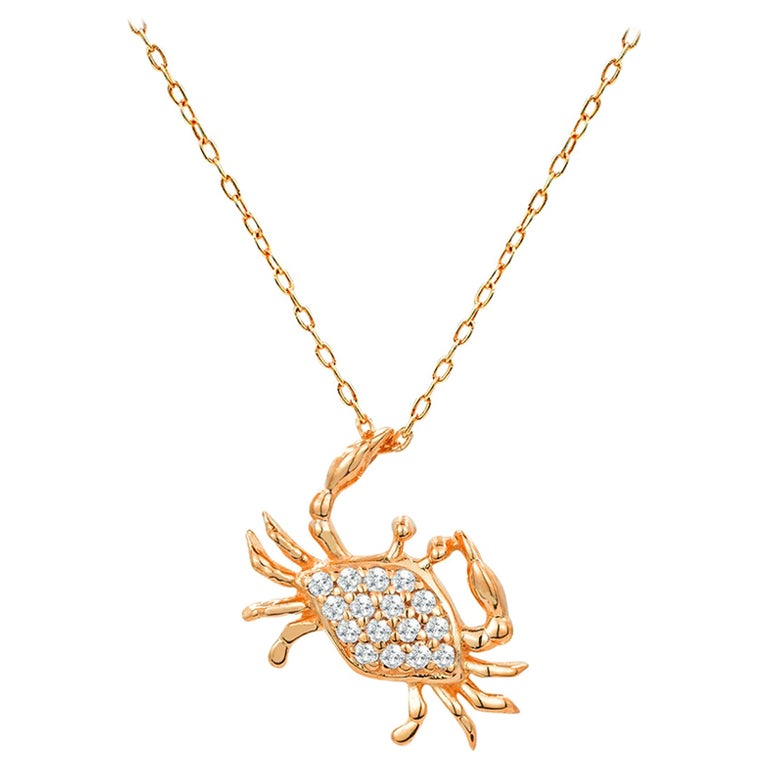 14k Solid Gold Diamond Crab Pendant Necklace Cancer Zodiac Pendant ...
