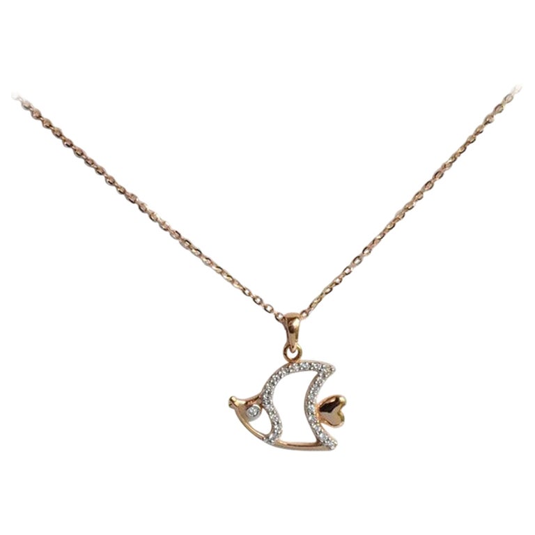 18k Gold Sea Life Necklace Diamond Fish Necklace Ocean Fish Necklace ...