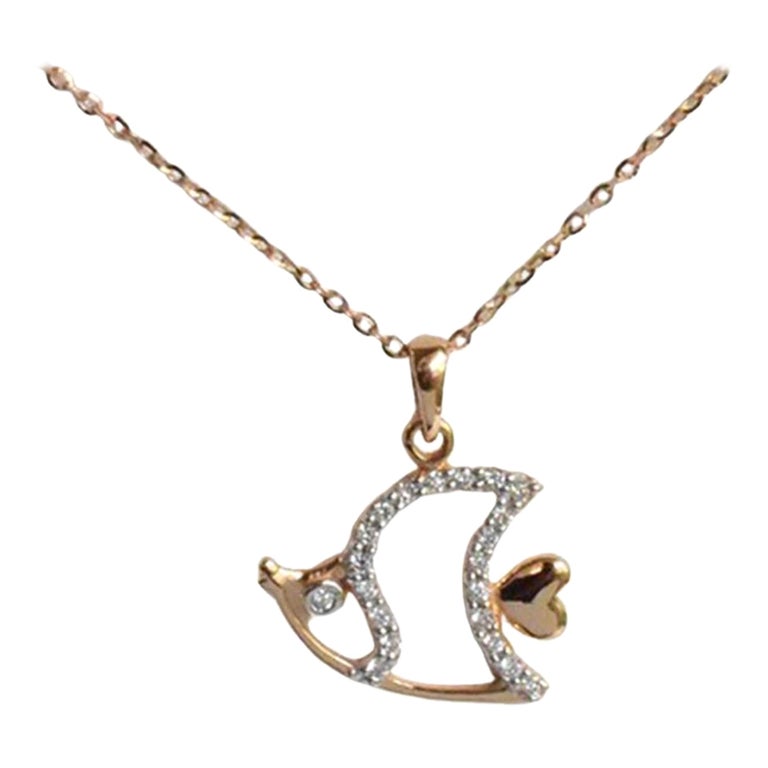 14k Gold Sea Life Necklace Diamond Fish Necklace Ocean Fish Necklace ...
