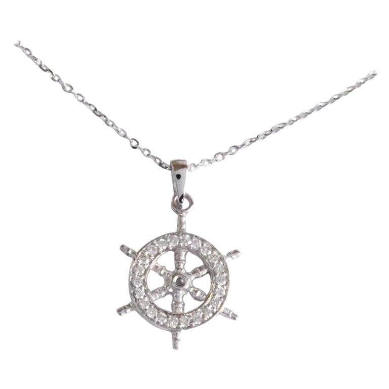 14k Gold Ship Wheel Necklace Cruse Ship Charm Pendant For Sale at 1stDibs