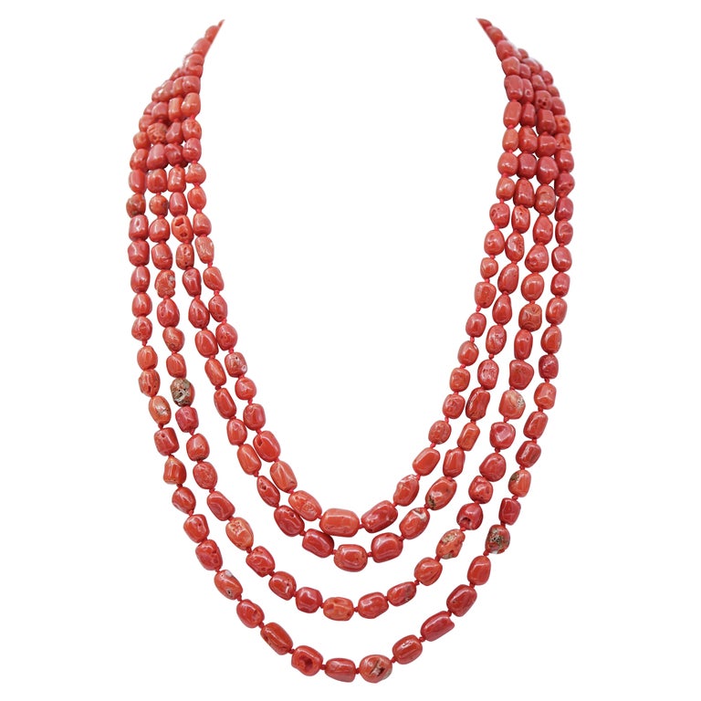 Coral, Multi-Strands Necklace. For Sale at 1stDibs