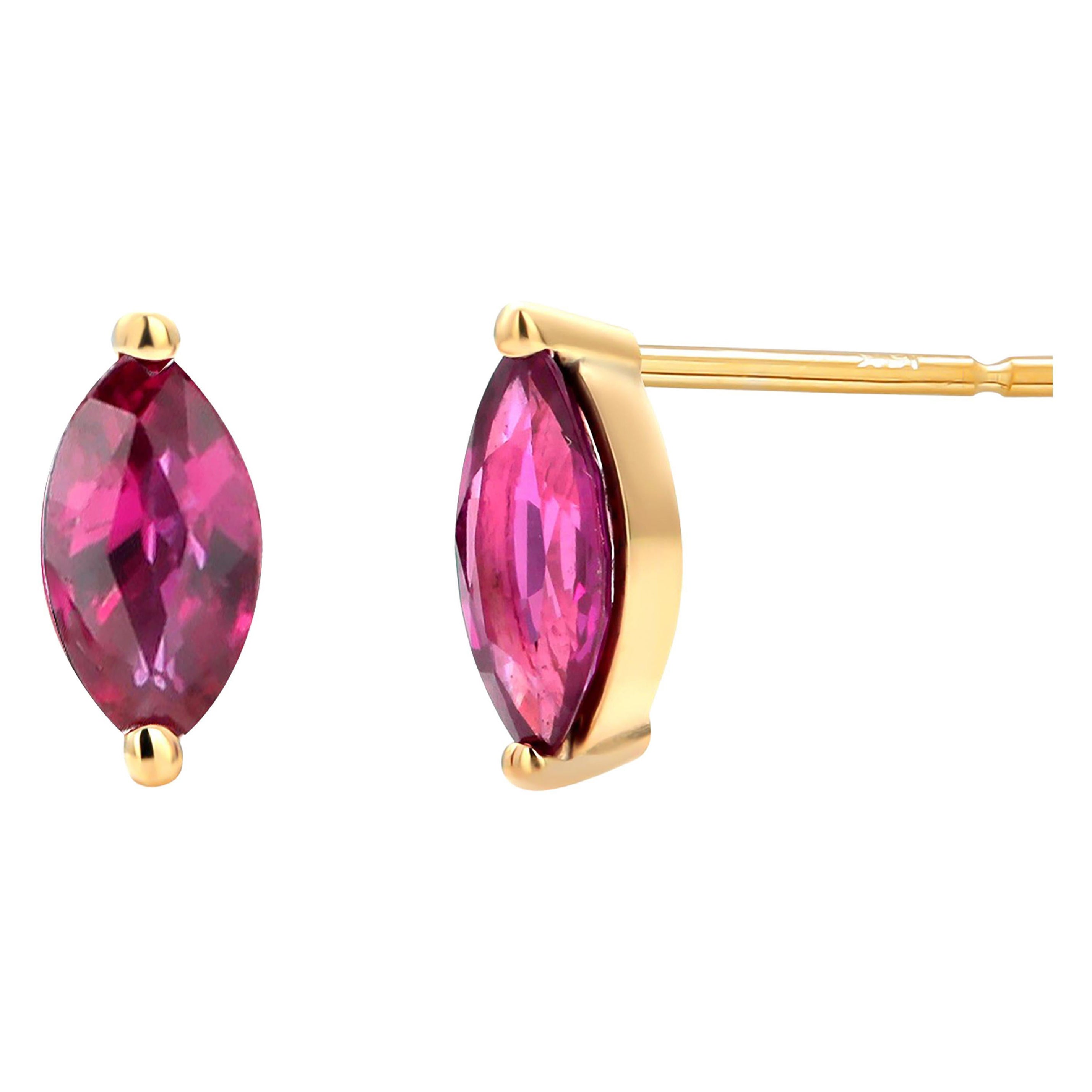 Fourteen Karat Yellow Gold Stud Earrings with Matched Pair of Marquise Ruby at 1stDibs
