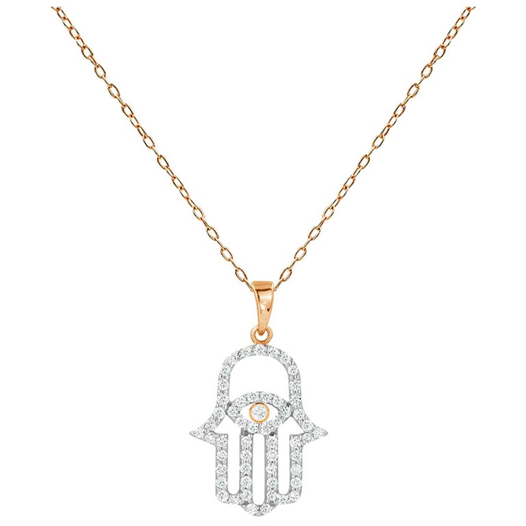 18k Gold Hamsa Hand Necklace Evil Eye Necklace Diamond Necklace For ...