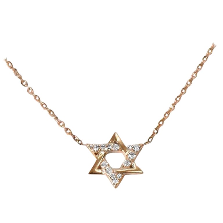 Collier pendentif toile de David en or 18 carats avec diamants En vente ...