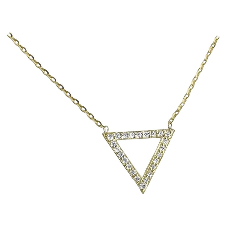 14k Gold Diamond Triangle Necklace Trillion Diamond Open Triangle ...