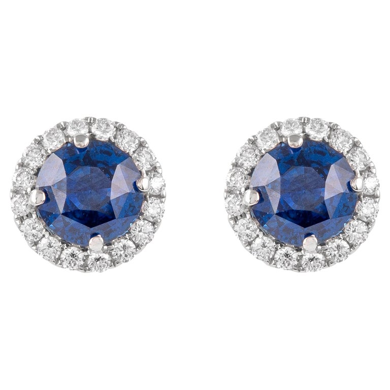 Alexander 4.46ct Round Sapphires with Diamond Halo Earrings 18k White ...
