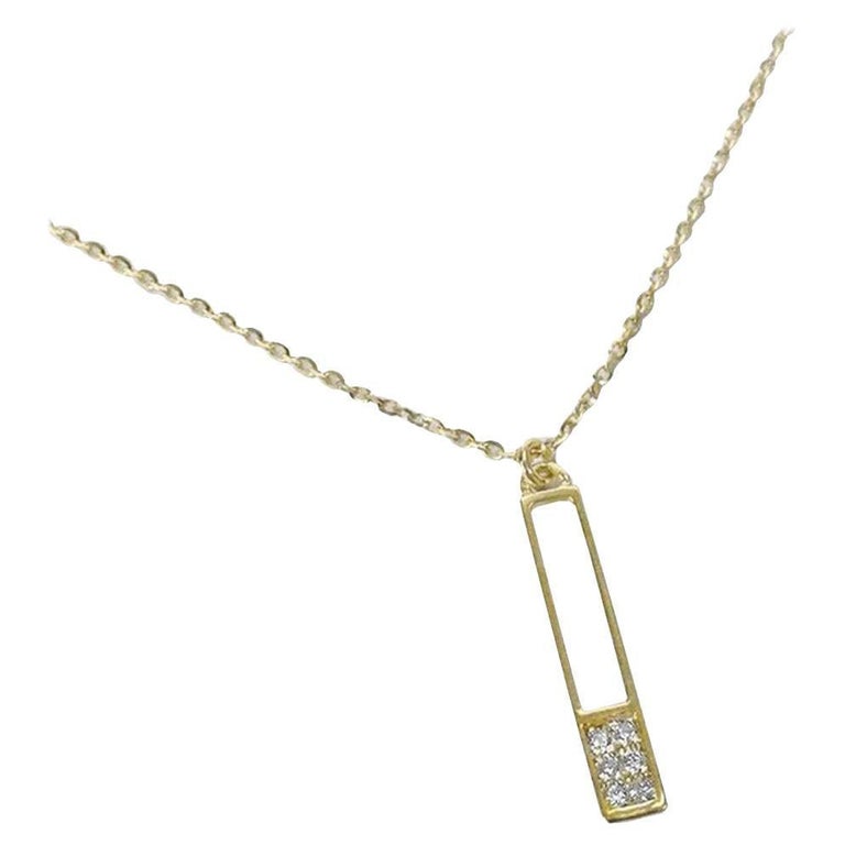 18k Solid Gold Diamond Bar Necklace Minimalist Bar Necklace For Sale at ...