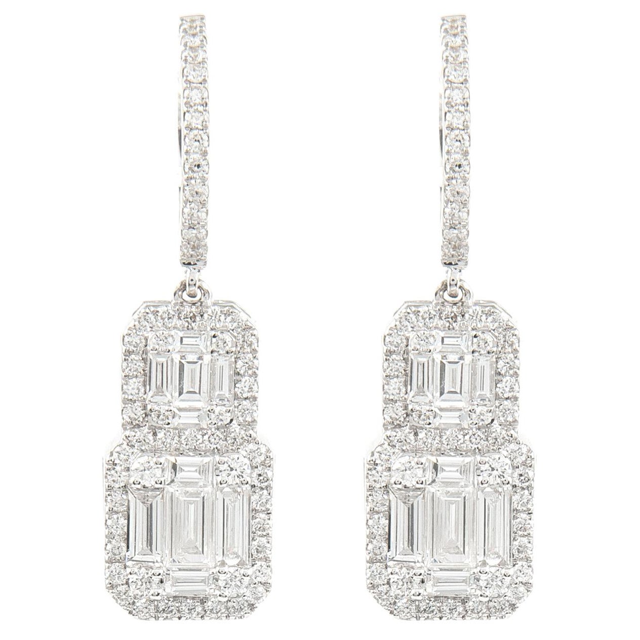 Alexander 4.01ct Illusion Set Diamond Drop Earrings 18k White Gold For ...