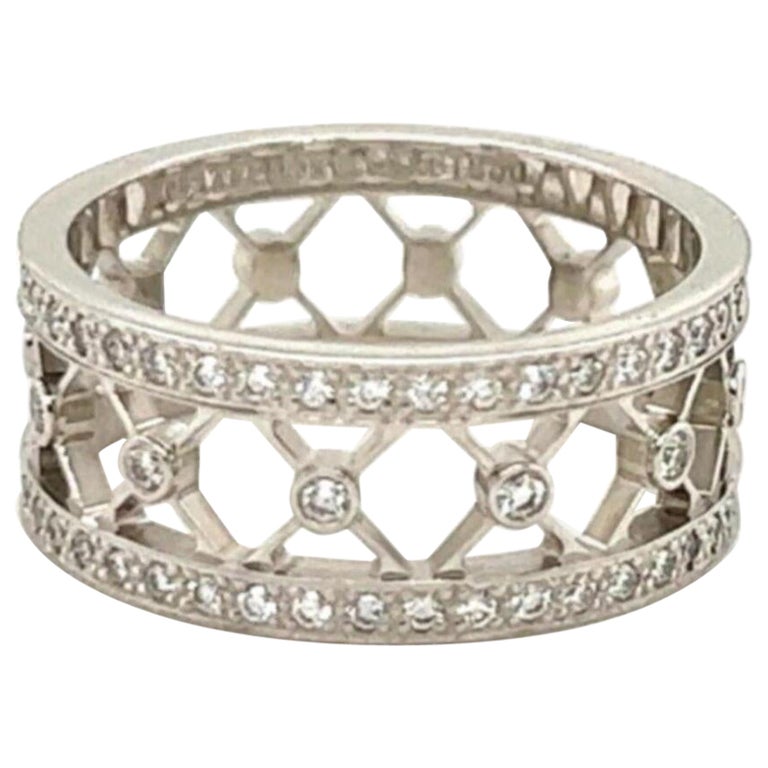 Tiffany and Co. Voile Diamond Platinum Open Band Ring For Sale at 1stDibs