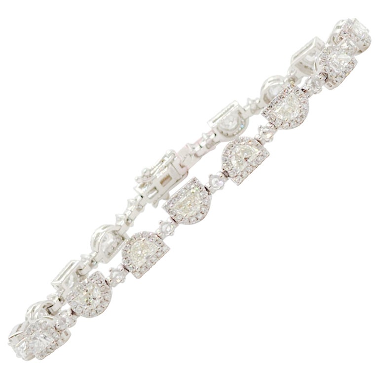 White Diamond Multi Shape Bracelet in Platinum and 18k For Sale at 1stDibs