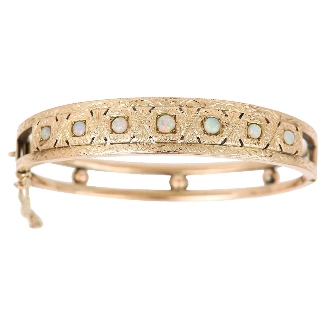 Victorian 9k Gold Engraved Bangle Bracelet For Sale At 1stdibs