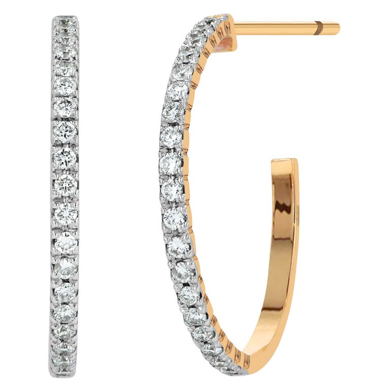 18K Gold Diamond Hoop Earrings Diamond Half Hoop Micro Pave Diamond ...