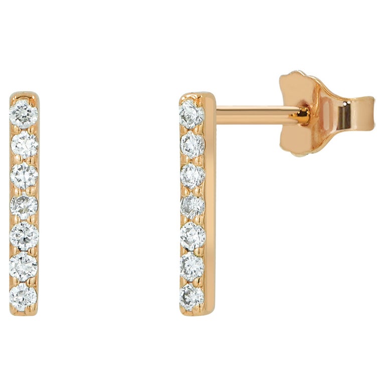 18K Diamond 14 Pcs Diamond Bar Stud Earrings Dainty Minimalist Everyday ...