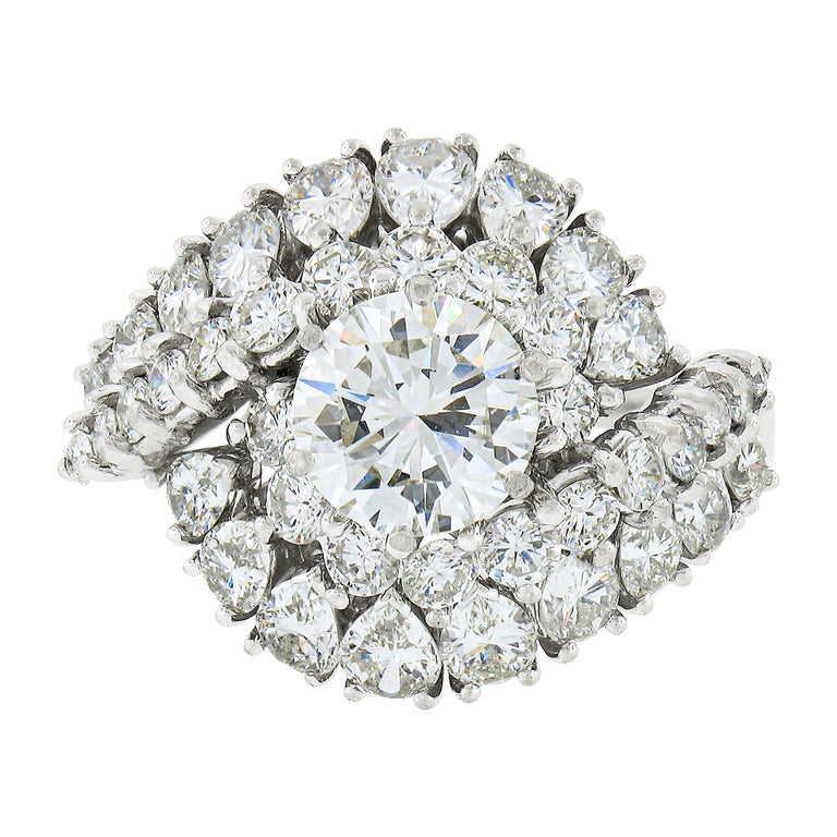 Vintage Platinum 4.58ctw GIA Round and Pear Cut Diamond Domed Swirl ...