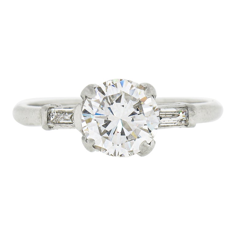 Vintage Platinum 1.14ctw GIA Round Diamond w/ Baguette Accent ...