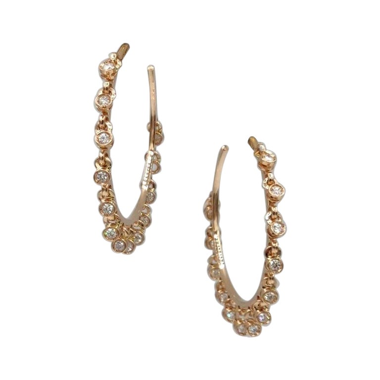 0.94 Carat Diamond Dangling Drop Hoops in 18K Rose Gold for Pierced ...