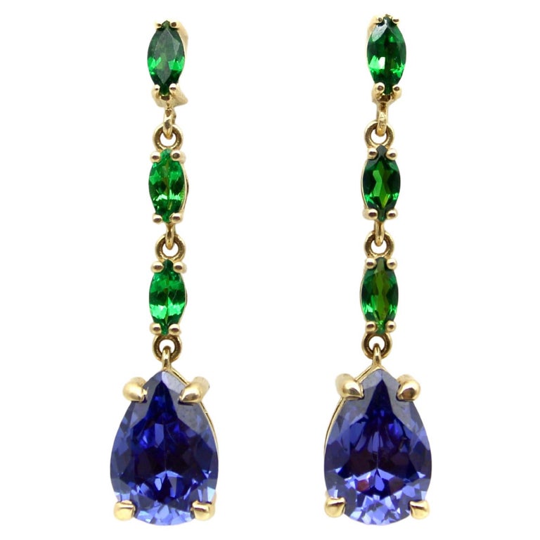 14K Gold Tanzanite and Tsavorite Garnet Signature Drop Earrings For ...