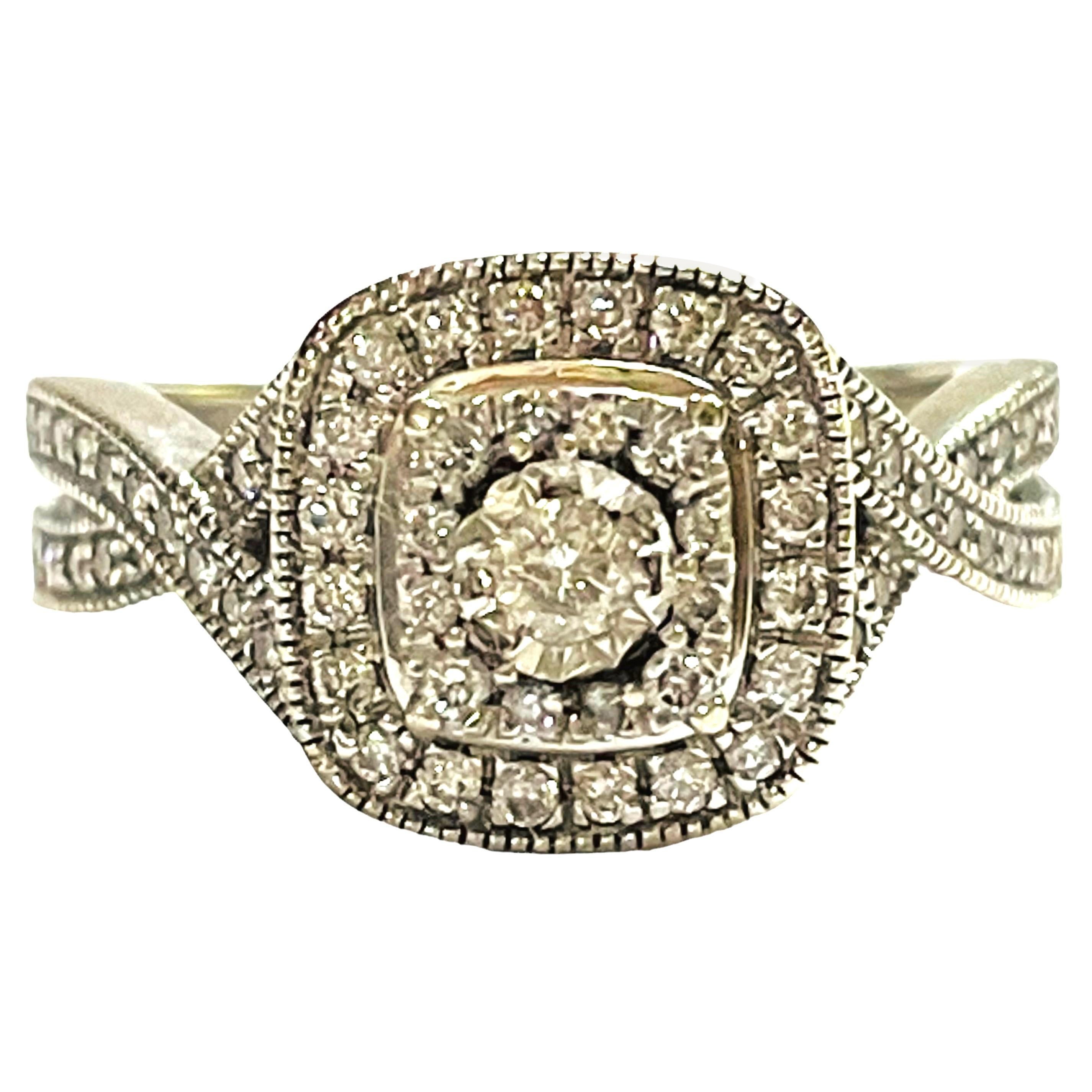 14k White Gold 1/2ct Genuine Natural Diamond Ring with Sapphire Halo '#J4626' For Sale at 1stDibs