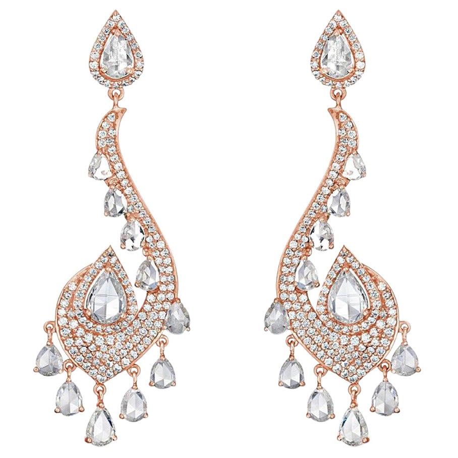 Round Brilliant Diamond String 3 Link Drop Earrings 18K White Gold For ...