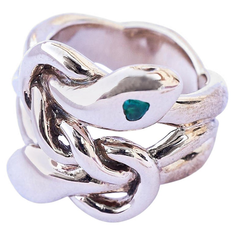 Emerald Heart Snake Ring Cocktail Ring Bronze J Dauphin For Sale at 1stDibs