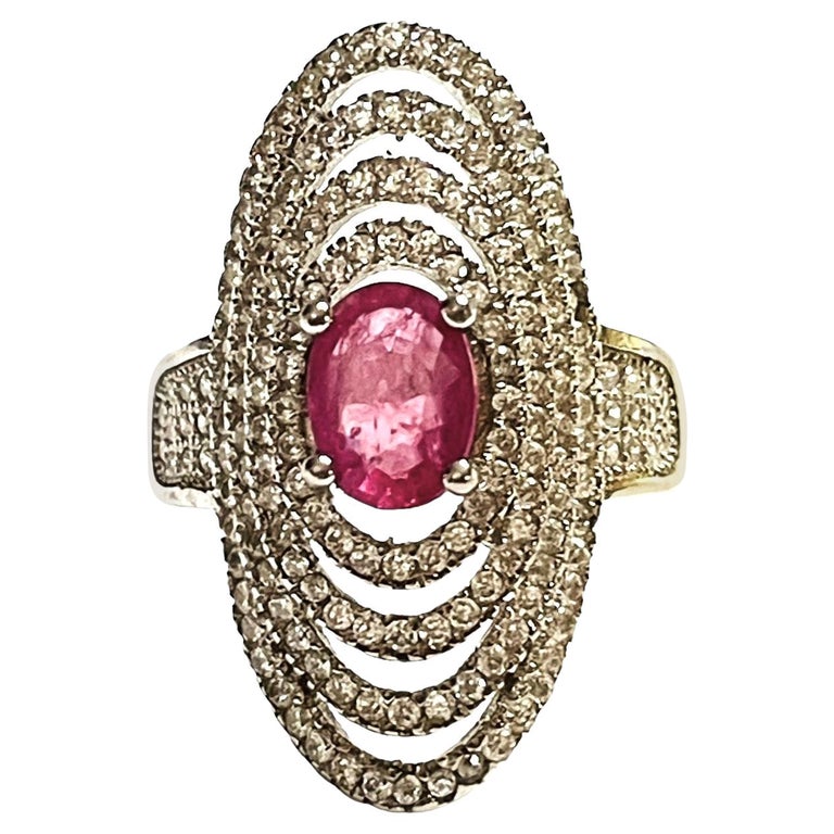New 14k White Gold Plate and Sterling Silver Ruby Statement Ring For Sale at 1stDibs