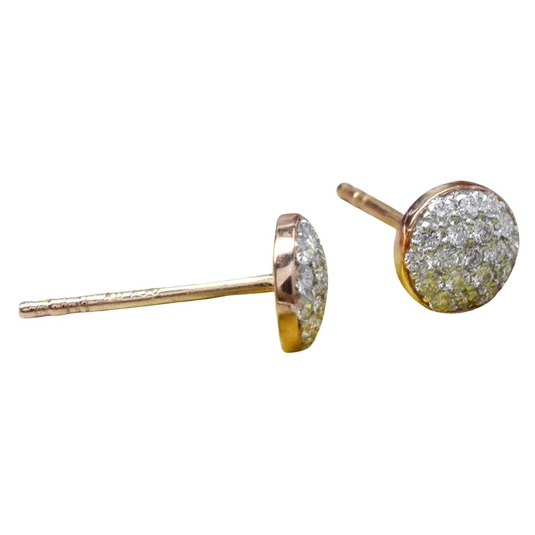14k Gold Circle Dome Stud Diamond Cluster Round Stud Earrings Minimal ...