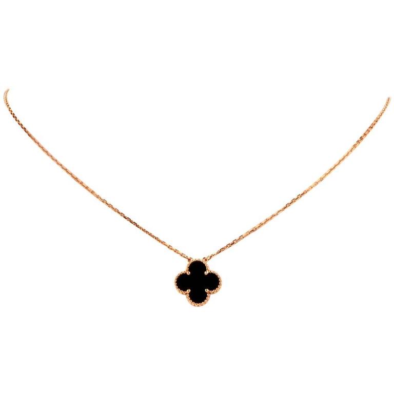 Van Cleef and Arpels Alhambra Onyx Gold Clover Pendant Necklace at ...