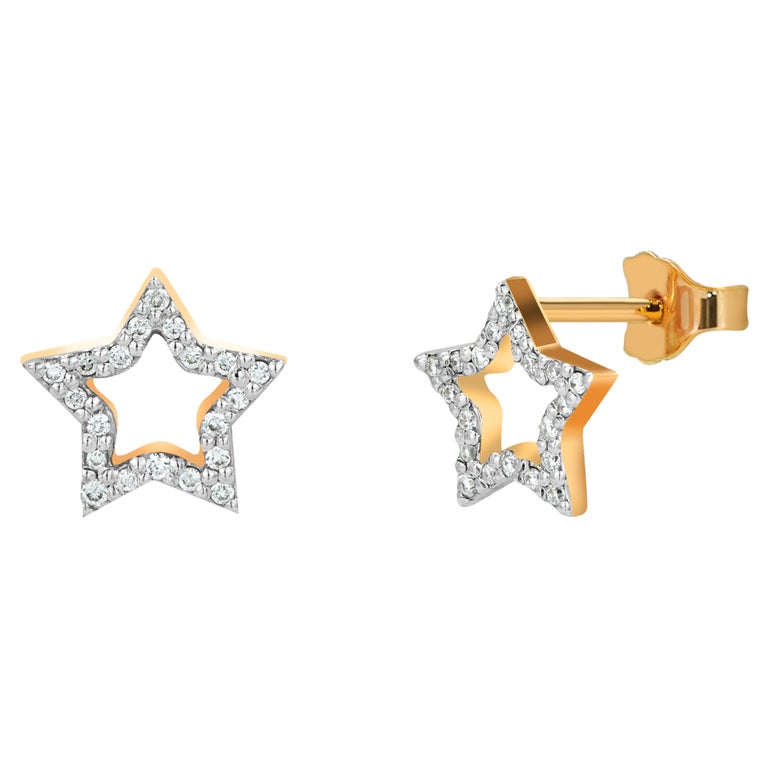 18k Gold Tiny Diamond Star Stud Earrings Pave Diamond Tiny Earrings For ...