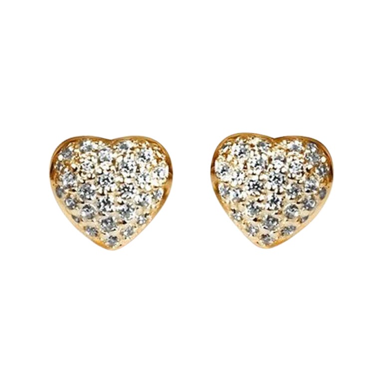 18k Gold Heart Shaped Diamond Earrings Gold Heart Earrings For Sale at ...