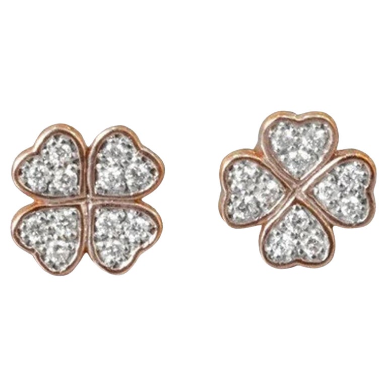 14k Gold Floral Stud Diamond Clover Stud Earrings Clover Leaf Stud For ...