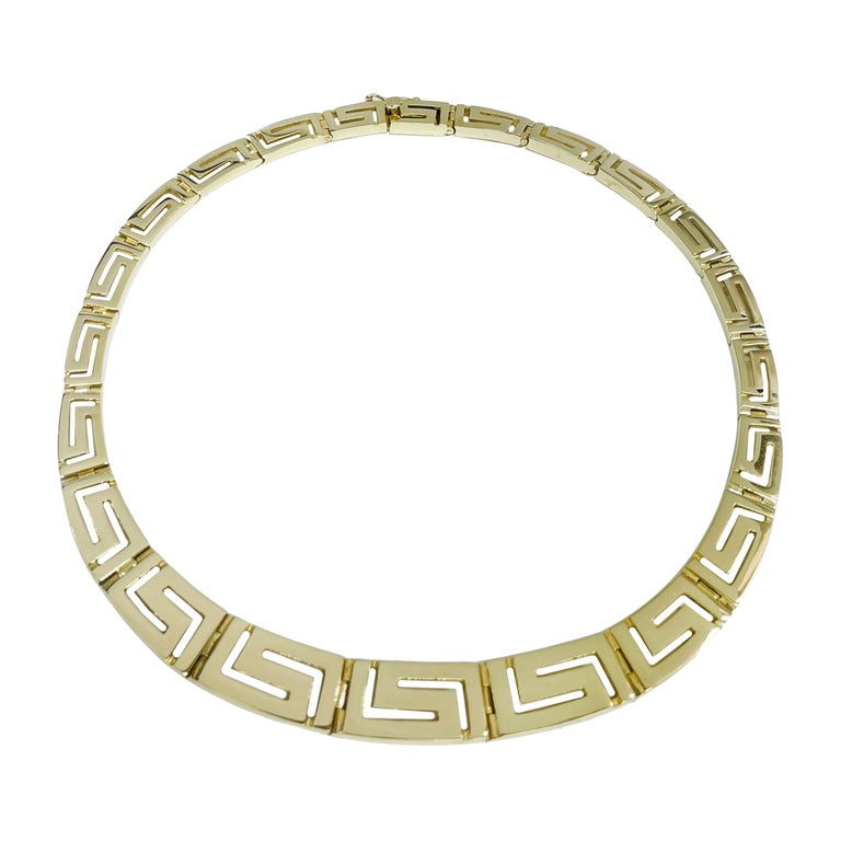 Yellow Gold Greek Key Eternity Necklace For Sale at 1stDibs