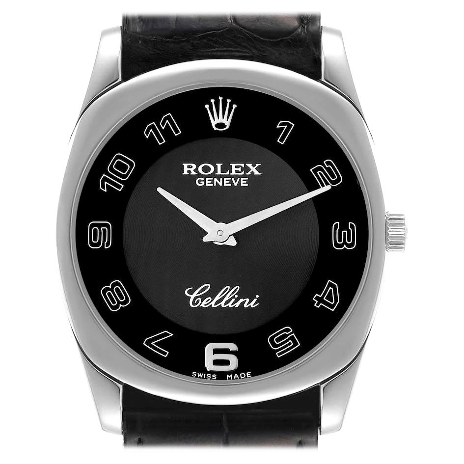 Rolex Cellini 18k Yellow Gold Black Strap Mens Vintage Watch 4114 Box ...