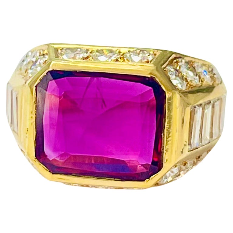 GIA Certified No Heat Octagonal Ruby and Diamond Engagement Ring in 18K ...