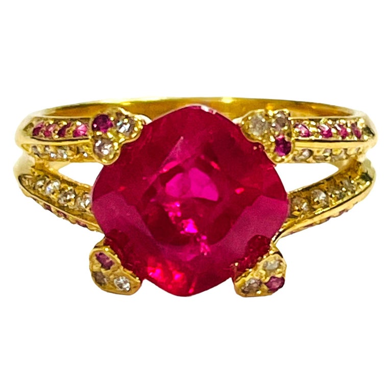 New Madagascar Pinkish Red Ruby and Sapphire YGold Plated Sterling Ring ...