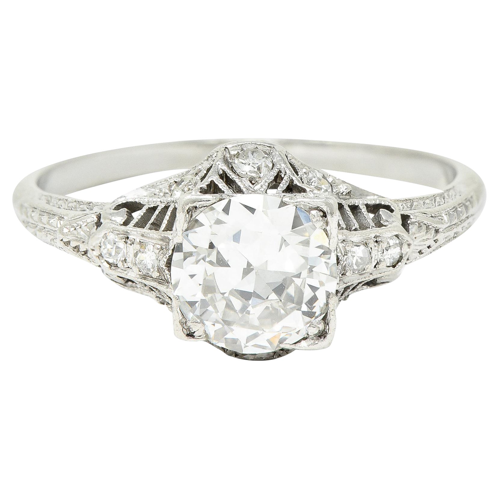 Late Art Deco 1.63 Carats Old European Cut Diamond Platinum Engagement ...